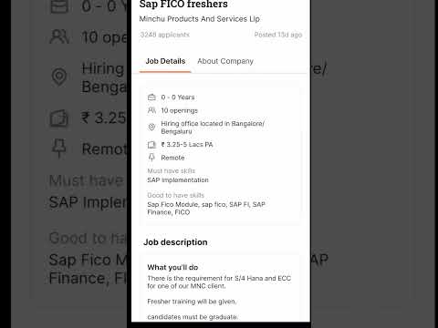 SAP FICO FRESHERS JOB#sapfico #sapficocourse #sapficotutorialforbegginers #sapficotutorial #sap #job