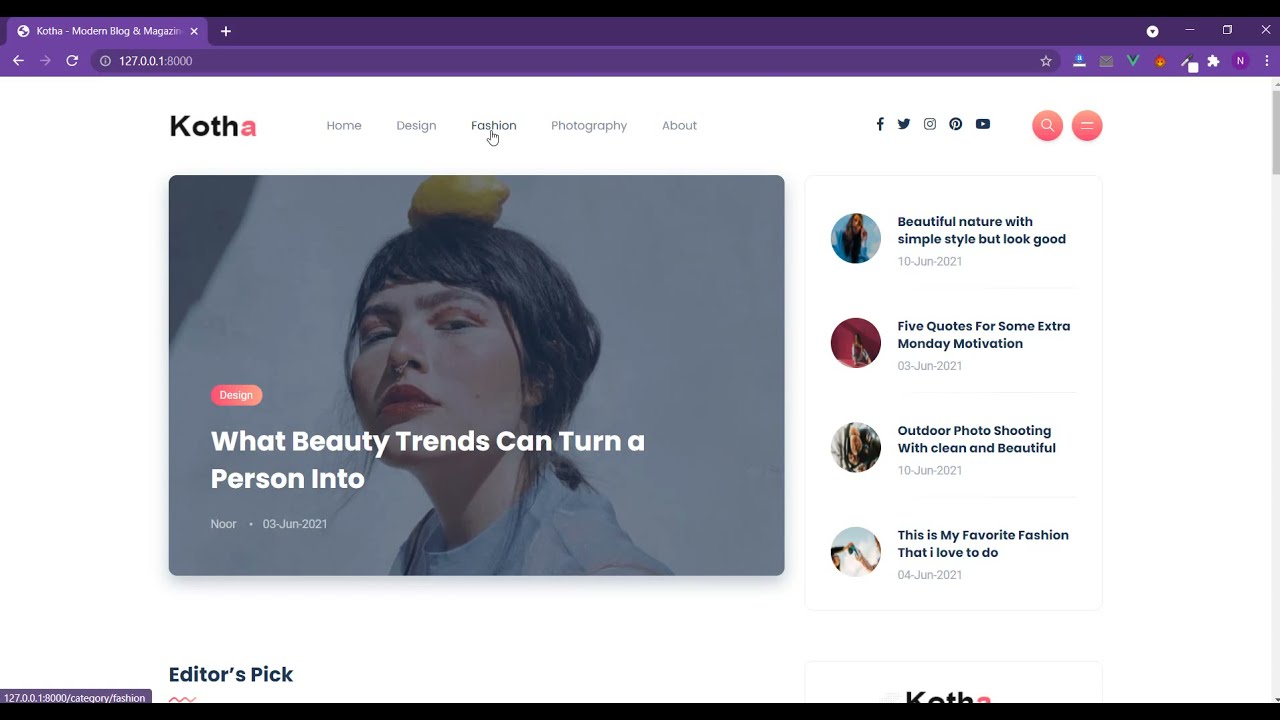 Kotha - Modern Blog PHP Script with Laravel and Vue.js  (super fast, no page refresh)