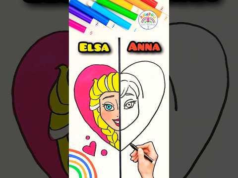 Draw Elsa VS. Anna Easy | Draw Elsa and Anna Easy 🌈👸🏼 #frozen #drawing #shorts #heart #elsa