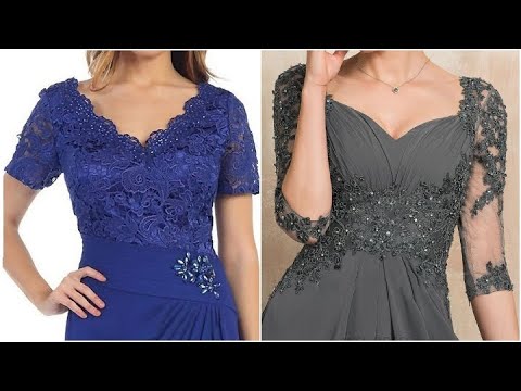 A line Elegant mother of bride lace neck design & ideas 2024
