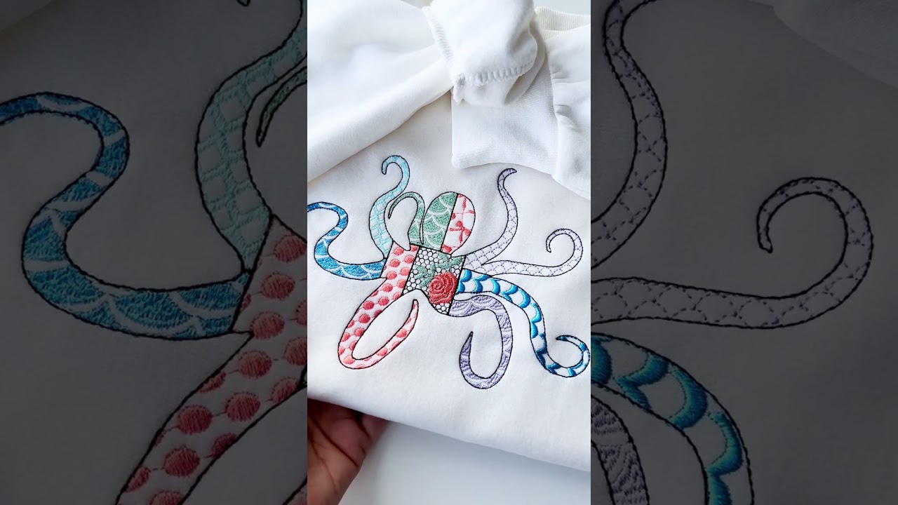 Octopus Sea Animal Patchwork #patchworkembroidery #animalembroidery #octopus #seaanimals #oceanfish