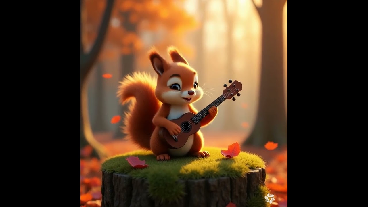 🎸🍂 Squirrel Playing Guitar on a Tree Stump|Cozy Enchanted Forest🍁✨