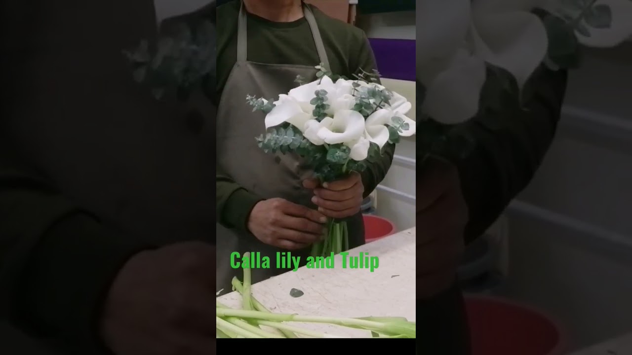 white tulip and calla lily bridal bouquet flower arrangement #short