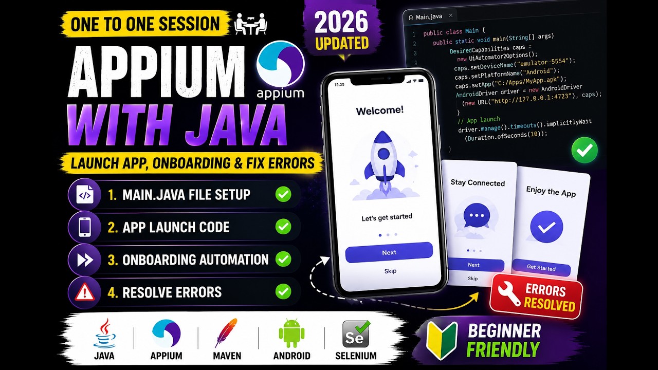 Appium Tutorial 2026 with Java | Launch App, Handle Onboarding & Fix Appium Errors