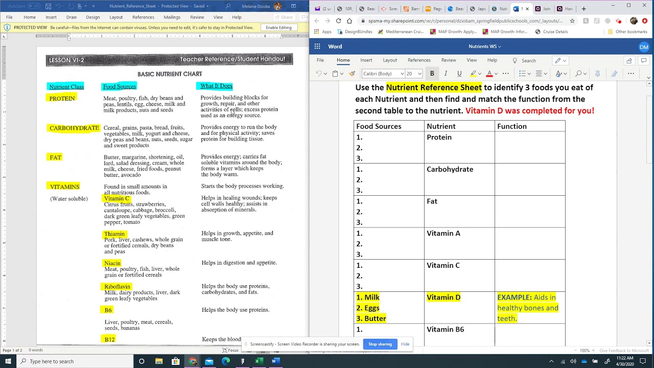 How to Complete Nutrient Match Up Assignment