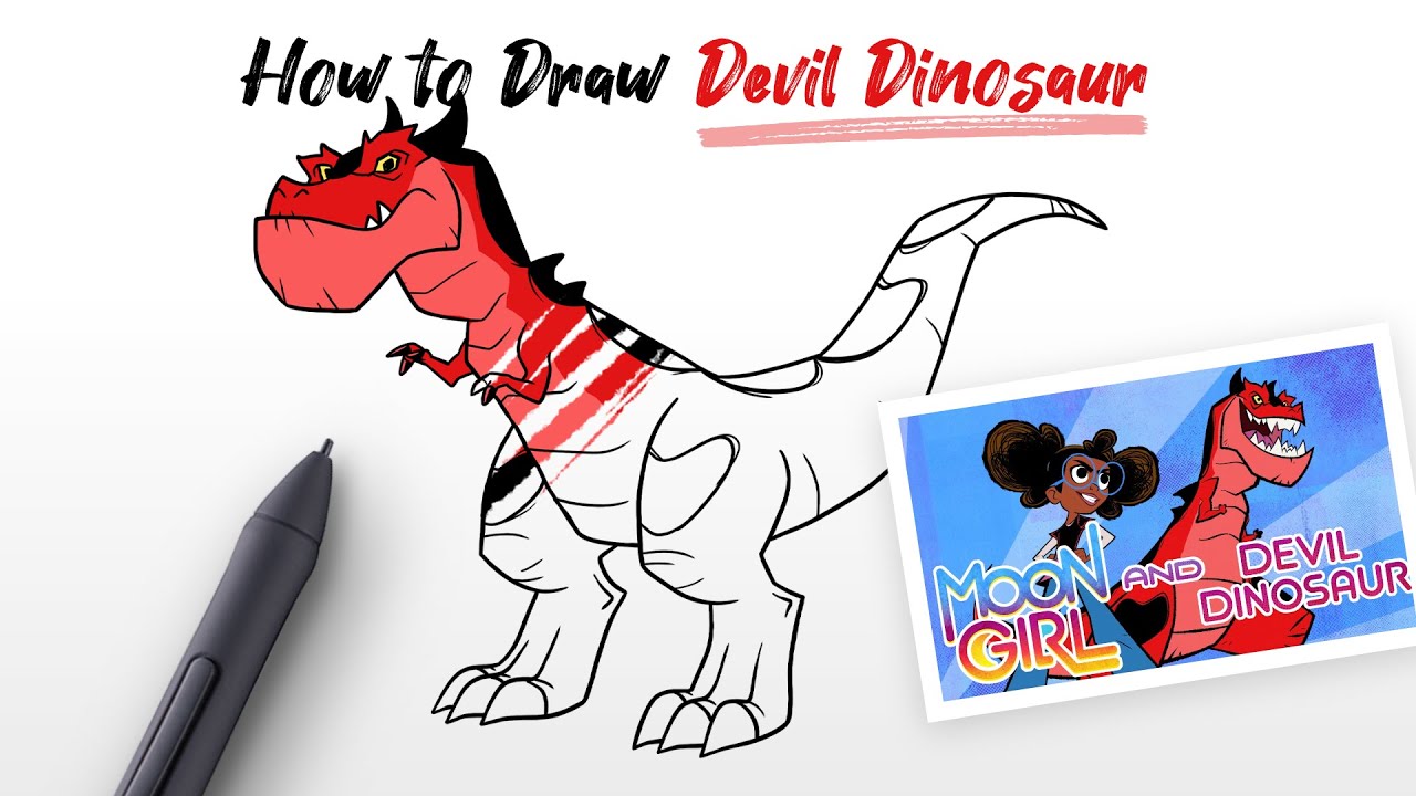 How to Draw Devil Dinosaur from Moon Girl and Devil Dinosaur Trex Easy Step By Step