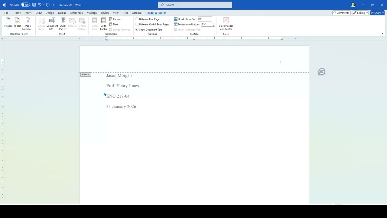 Formatting a paper in MLA 9th edition using MS Word