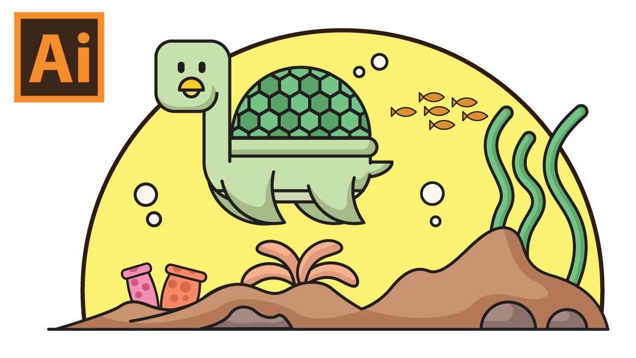 Cute Turtle Character - Illustrator Flat Design Creation Process