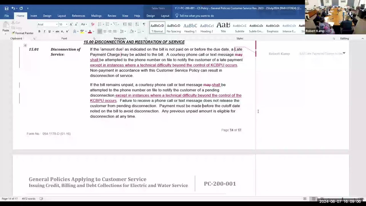 August 7, 2024 – Board Policy Review Committee Meeting