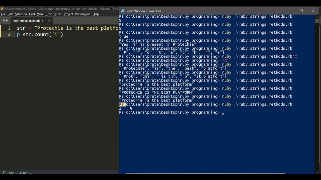 Ruby strings | ruby include | ruby count | ruby length | ruby each_char | ruby for beginners