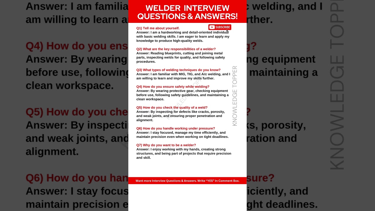 Welder Interview Questions and Answers | Welding Interview Questions and Answers