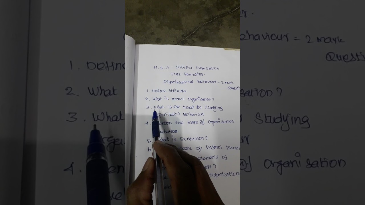 M.B.A DEGREE EXAMINATIONS  first semester subject  organisational  behaviour 2 mark questions
