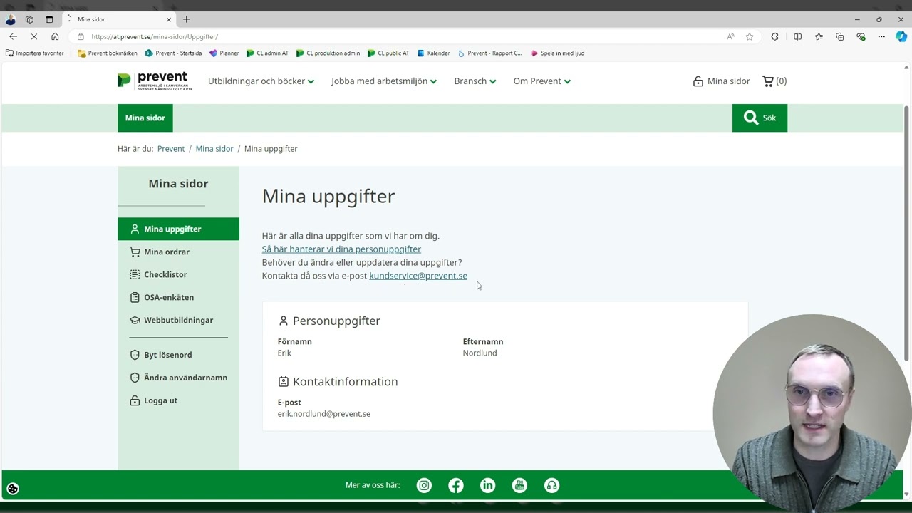 Instruktionsfilm Prevents checklistor Mina sidor