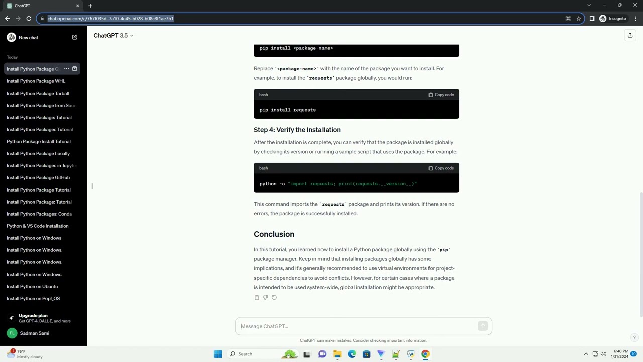 install python package globally