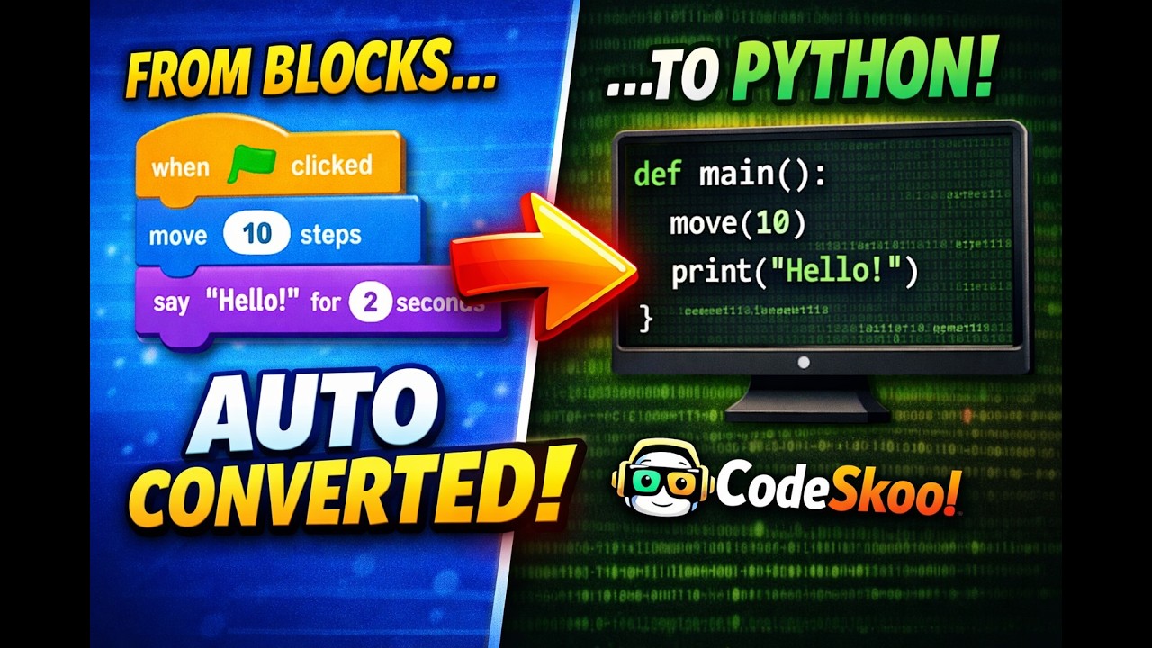 Learn Python the Easy Way 🚀 Convert Scratch Blocks to Python Code with CodeSkool