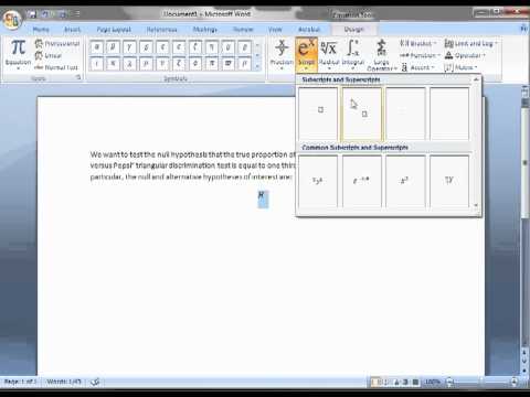 Inserting expressions for null and alternate hypotheses in Microsoft Word