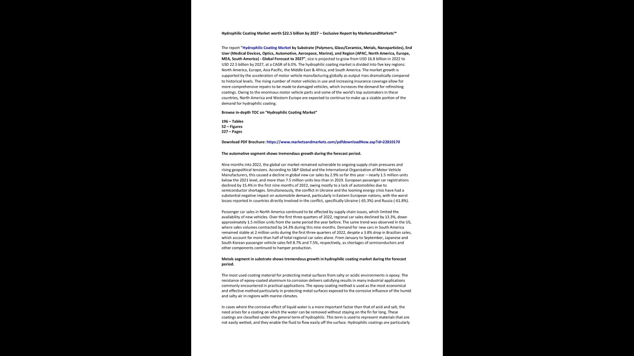 Hydrophilic Coating Market Industry Report & PDF