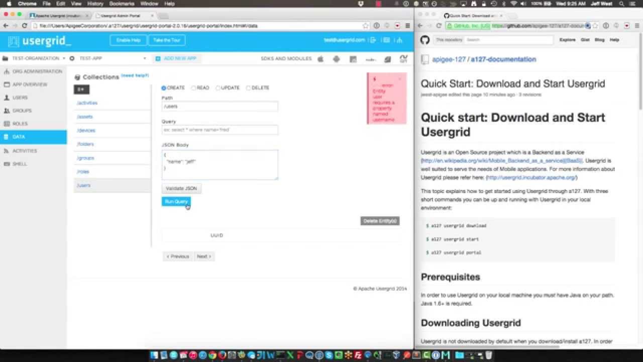 a127: Working with Usergrid via a127