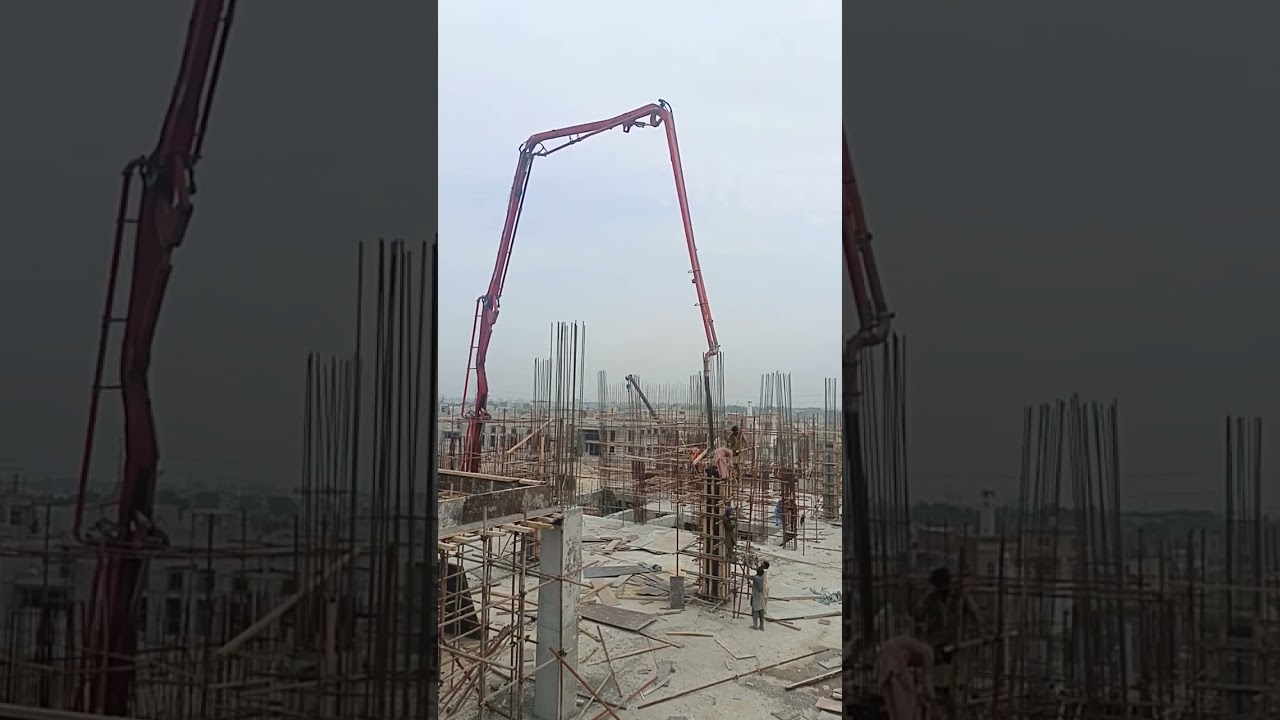 Poured concrete columns with mobile pump and transit mixture #construction #buildingstructure