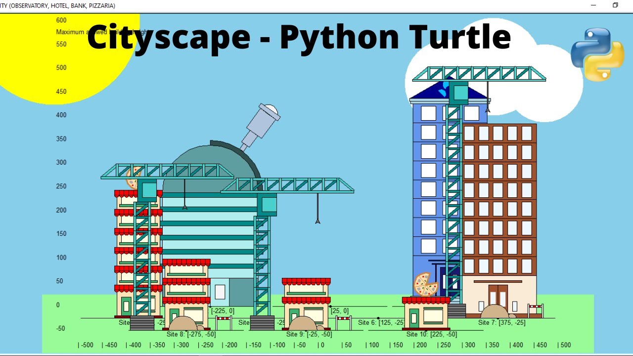 Cityscape - Python Turtle ( Basic Explanation Only !!) | Building a city in python | Tutorial # 35