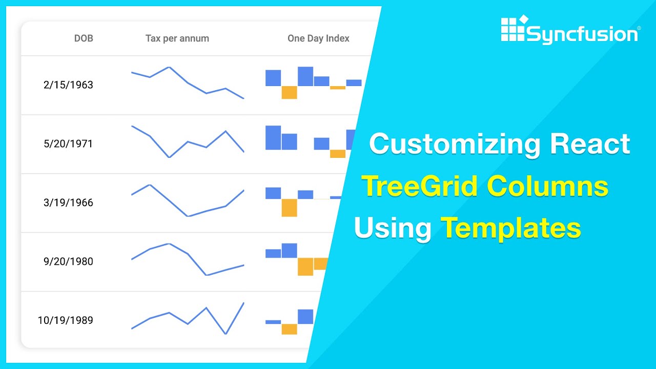 Customizing React TreeGrid Columns Using Templates
