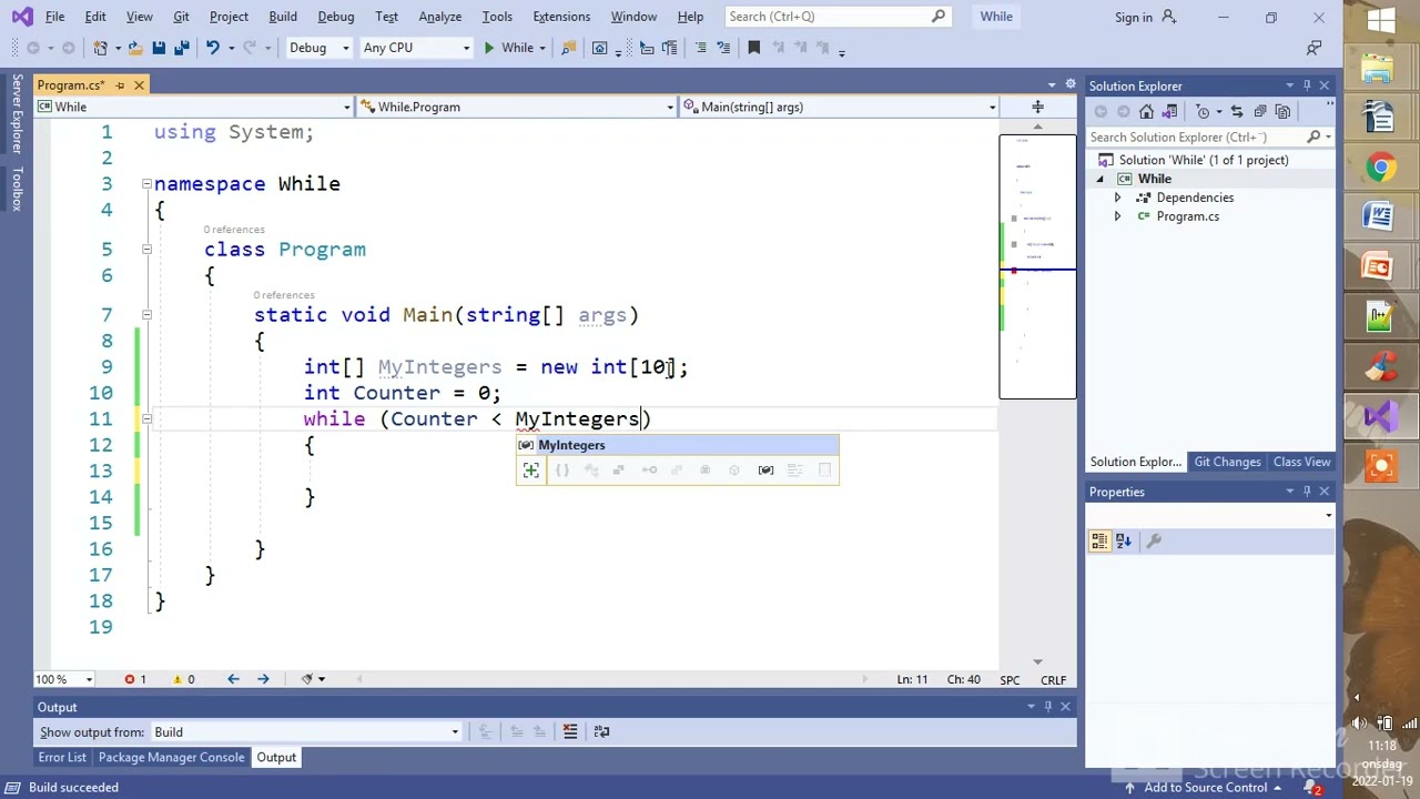 While loop populating array