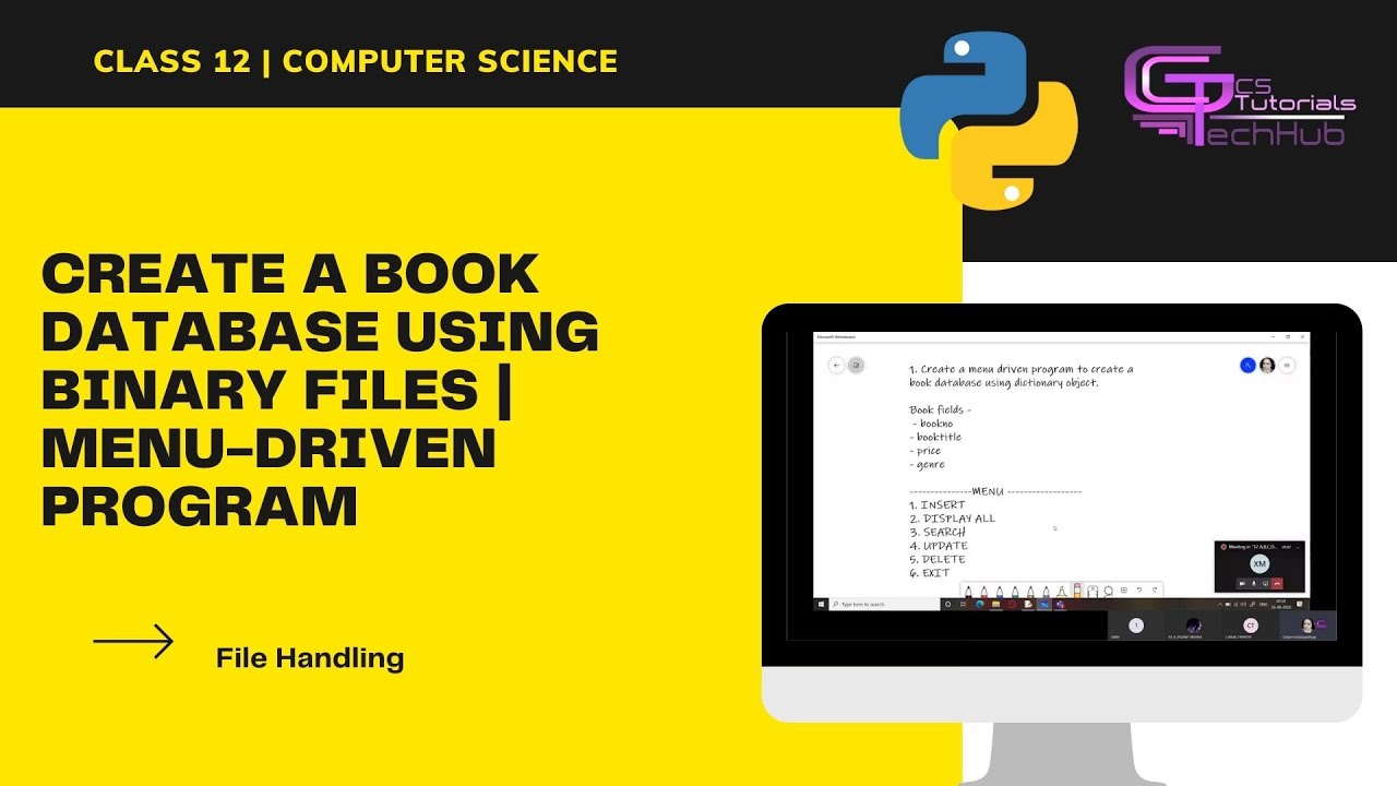 CLASS 12 | CREATE A BOOK DATABASE | MENU-DRIVEN PROGRAM IN PYTHON | FILE-HANDLING IN PYTHON | CS