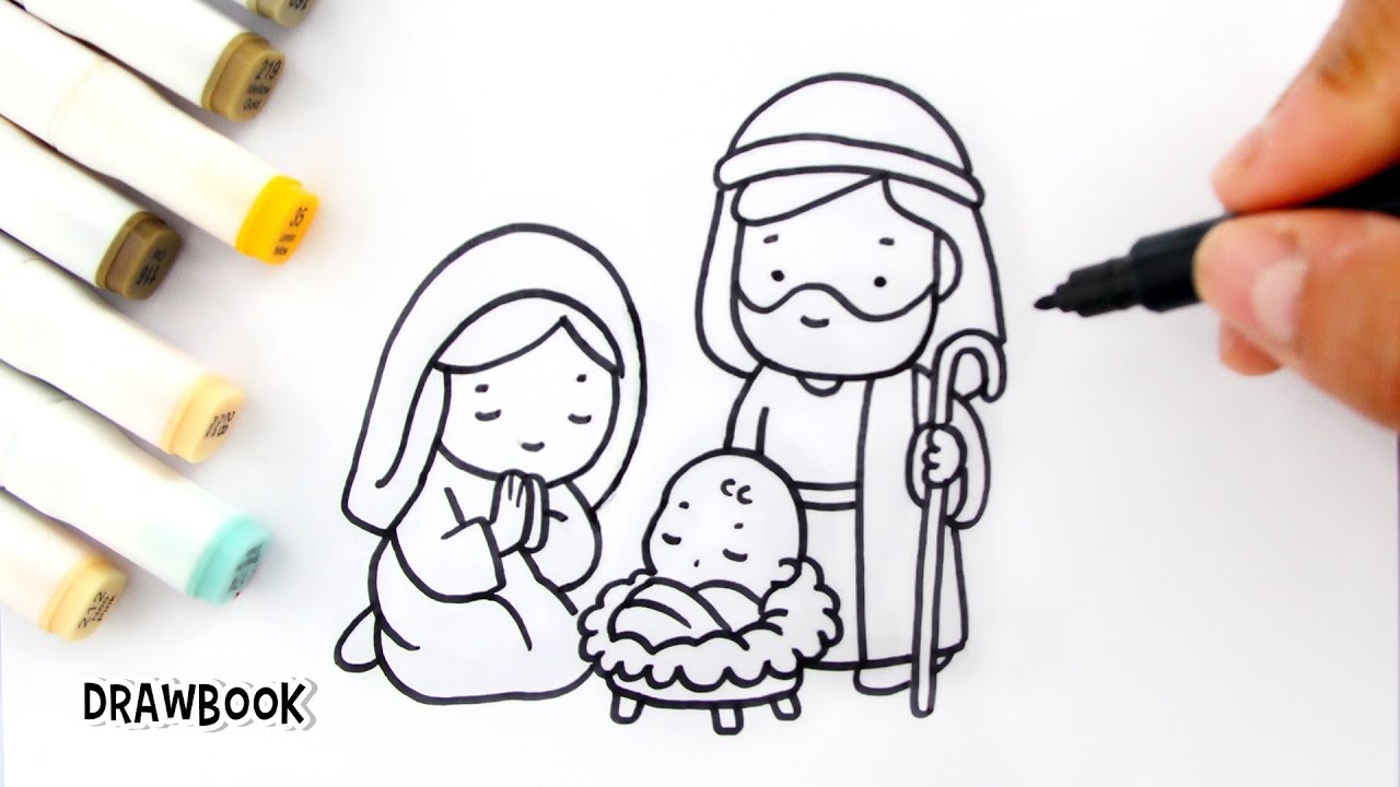 How to draw Baby Jesus, Mary & Joseph (Easy) ✨ | The Nativity Scene