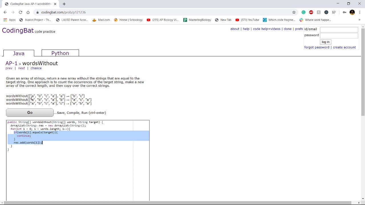 AP-1 (wordsWithout) Java Tutorial || Codingbat.com