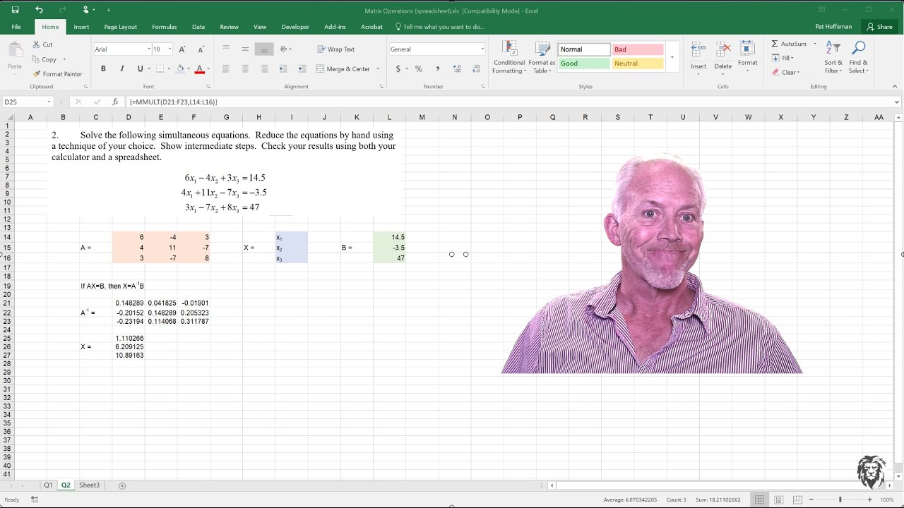 Excel Matrix Operations