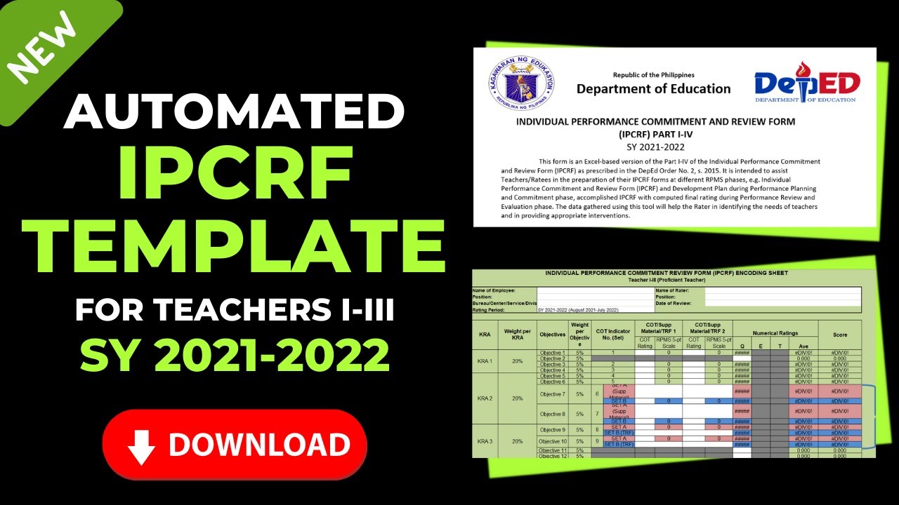 2022 AUTOMATED IPCRF TEMPLATE FOR TEACHERS I-III | FREE DOWNLOAD