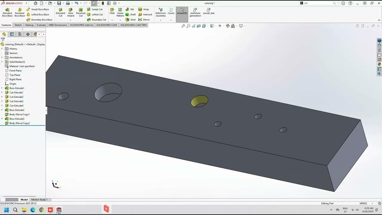 SolidWorks API VBA Coding Tutorial From Scratch - Color Holes by Diameter (Part 3)