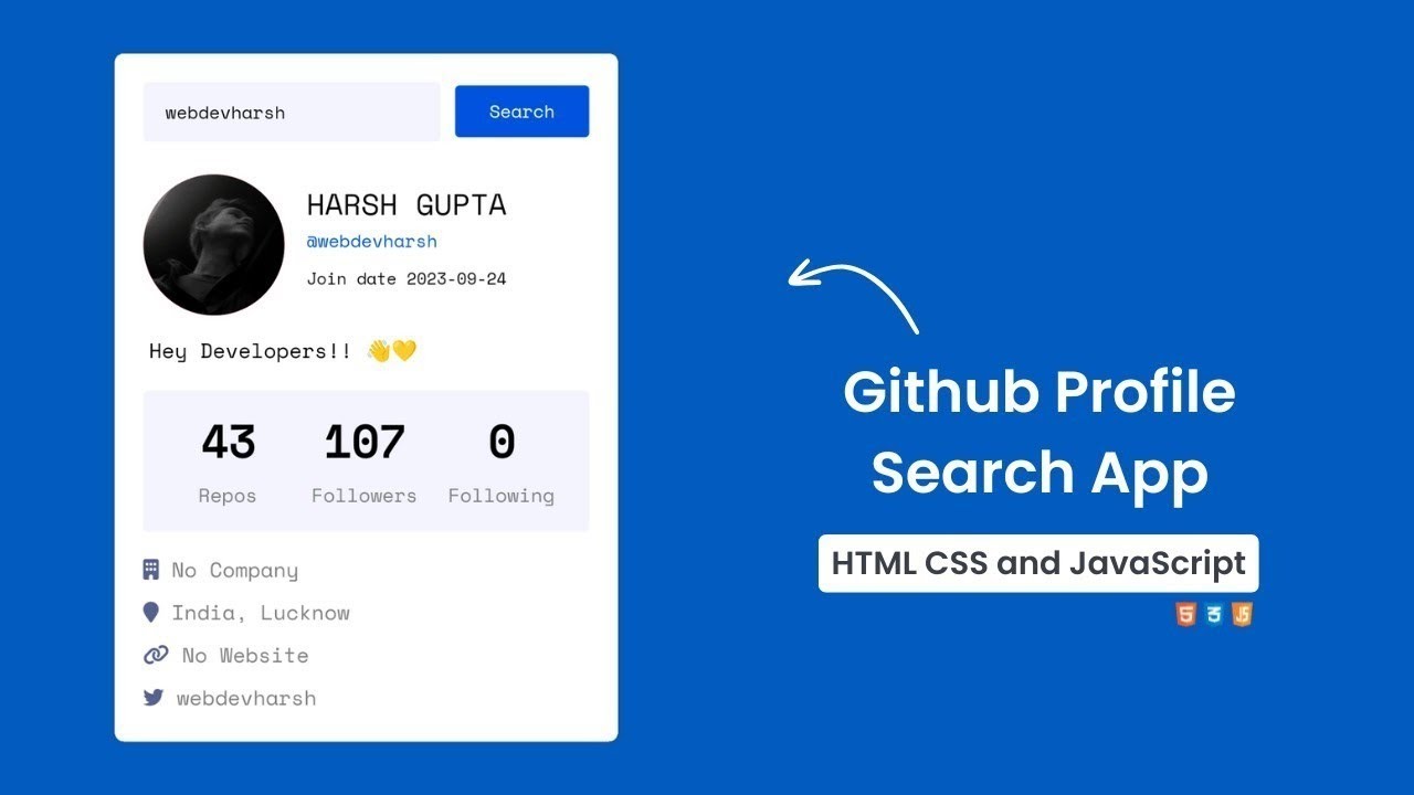 Github Profile Search App in HTML CSS & JavaScript | Doxa Dev