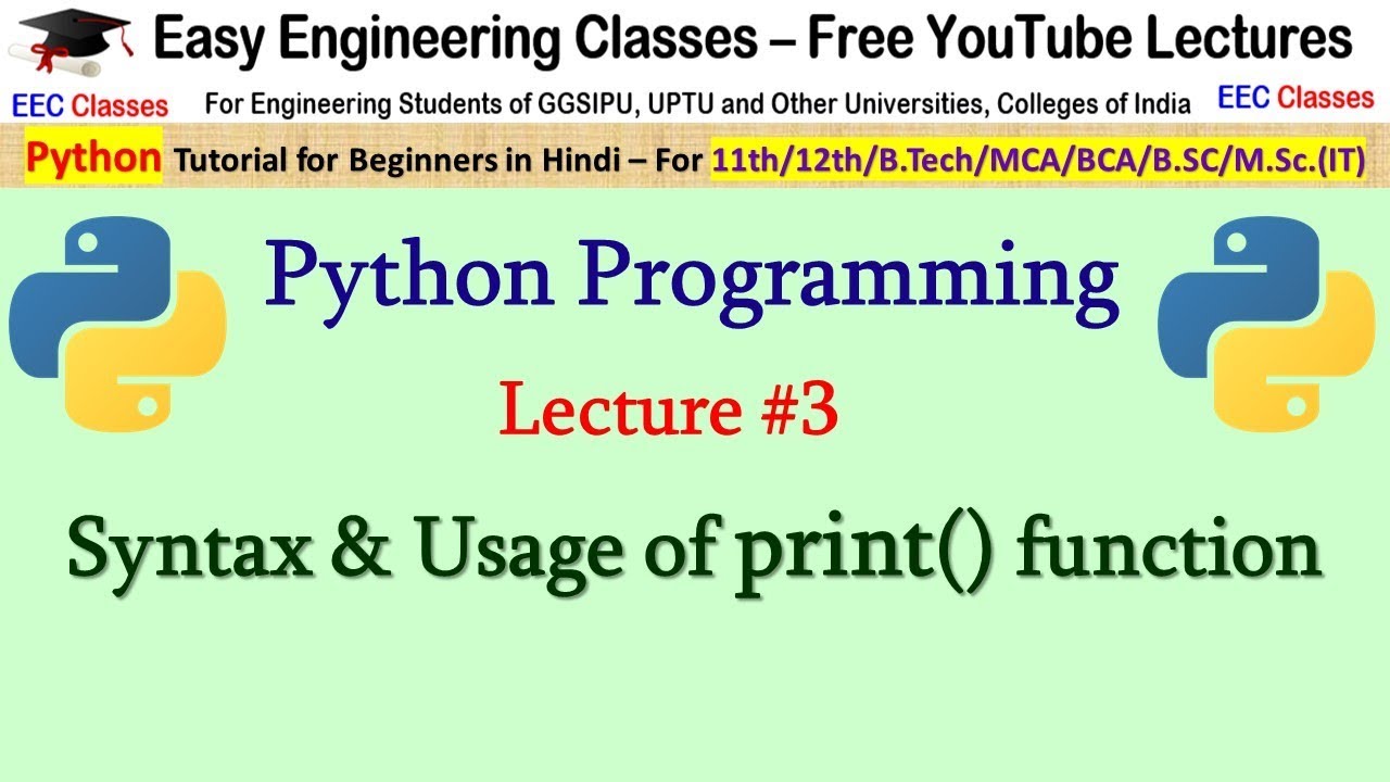 Python Tutorial #3 - Print() Function, Hello World Program | Python Tutorial Hindi