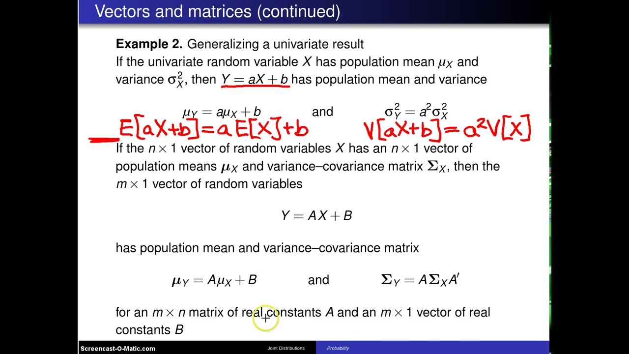 Multivariate distributions:  Matrix representation -- Example 2