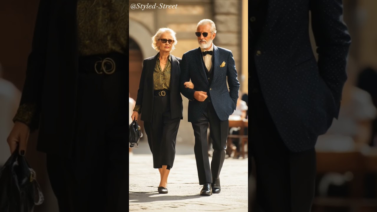 Mature Adorable Couple, Street Fashion in Milan