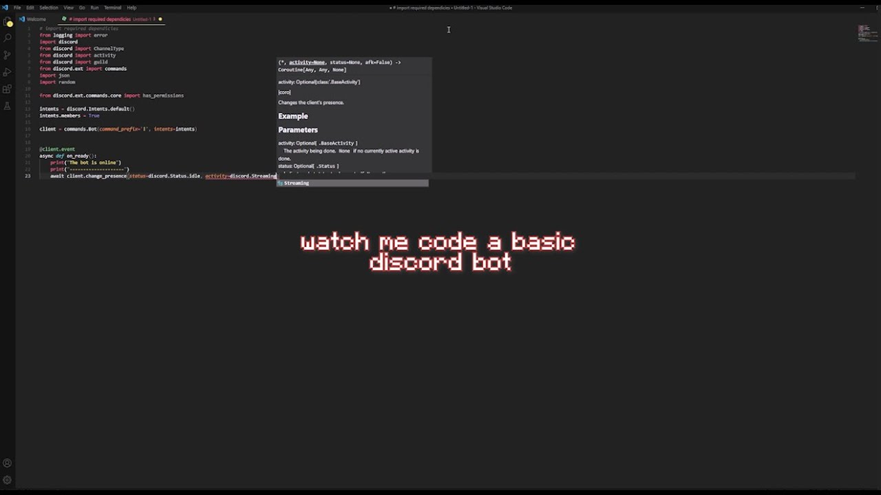 💌 watch me code a basic discord bot | github link below