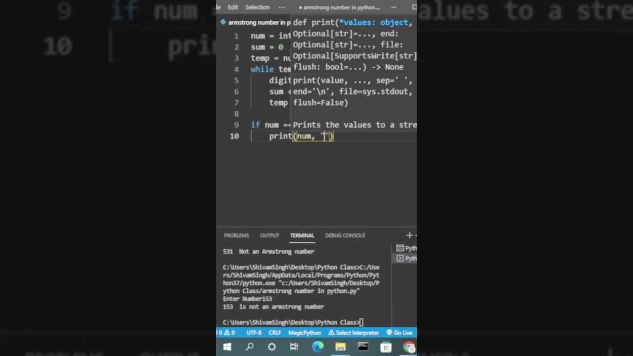 Armstrong number in python #python #programming #armstrong number in python using for loop #shorts