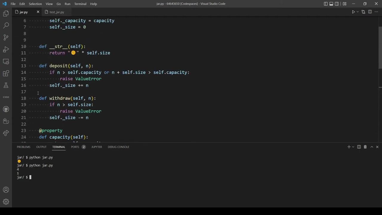 Cookie Jar -Problem Set 8 (CS50's Introduction to Programming with Python)