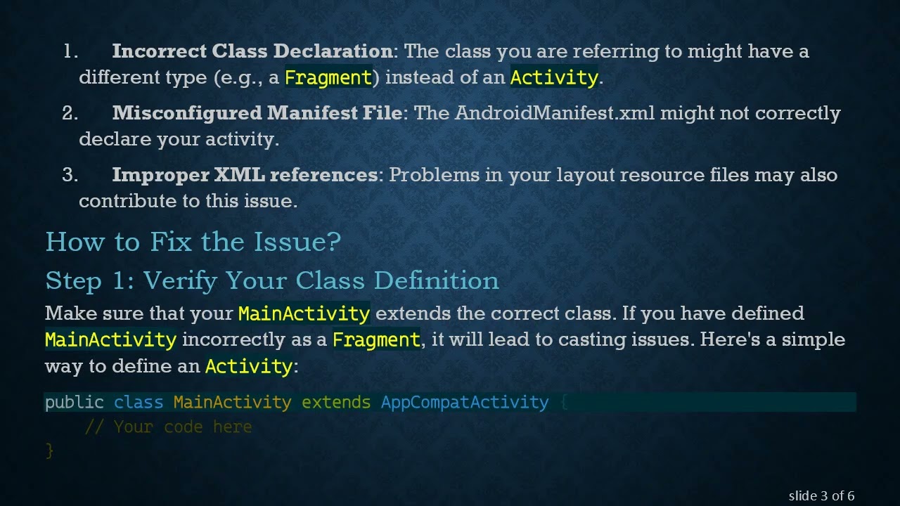 Understanding the MainActivity cannot be cast to android.app.Activity Error in Android Development