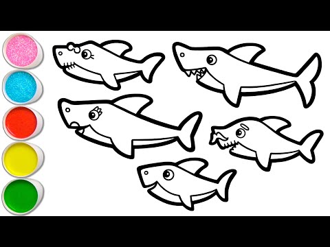 Baby Shark Whole Family Drawing, Painting and Coloring for Kids, Toddlers | Let's Draw #259