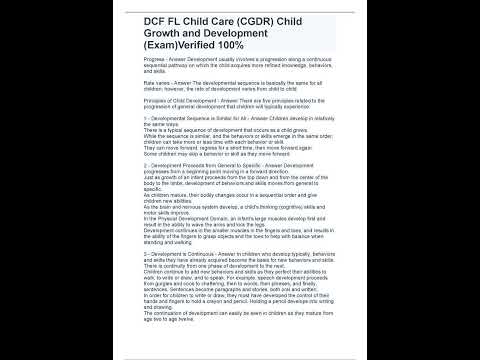 DCF FL Child Care CGDR Child Growth and Development ExamVerified And Rated 100%