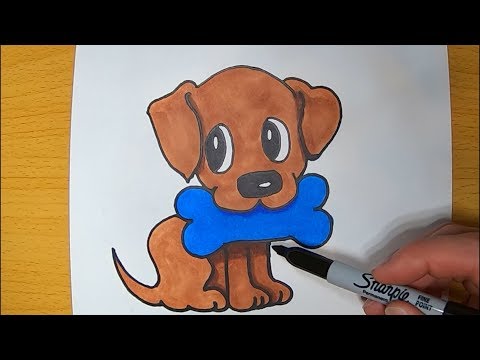 HOW TO DRAW A SUPER EASY AND CUTE DOG WITH A BONE STEP BY STEP FOR KIDS
