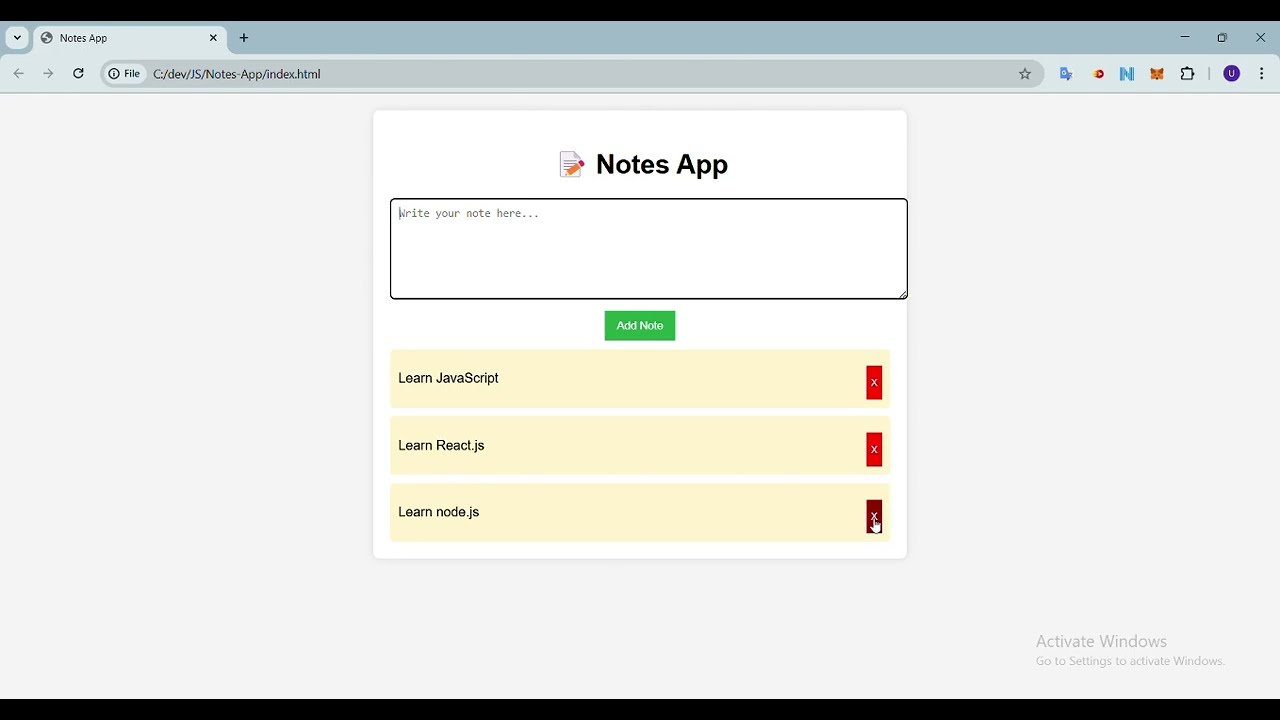 Build a Notes App with JavaScript with source code