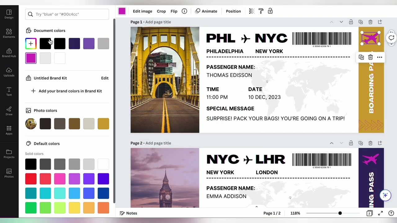 Airline Ticket, Boarding Pass Template, Editable in Canva