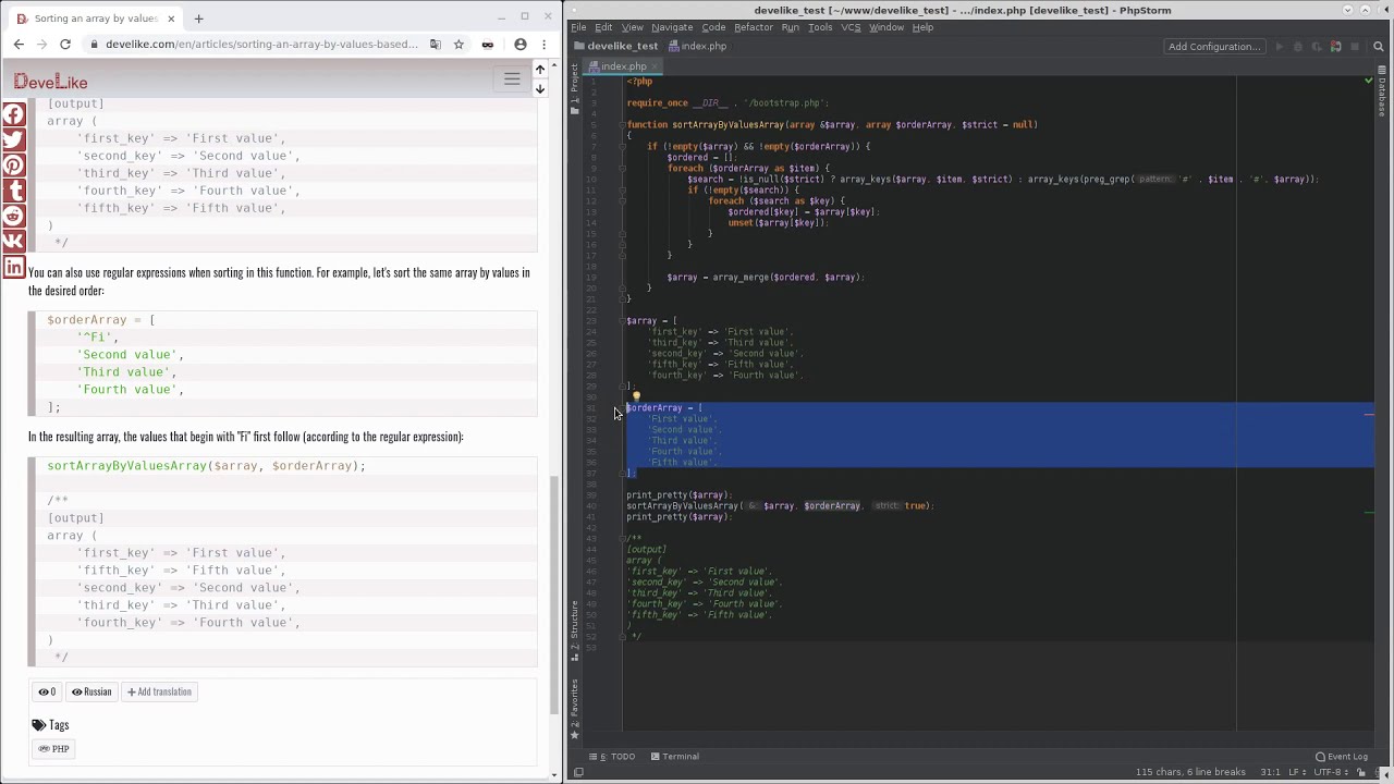 Sorting an array by values based on another array in PHP