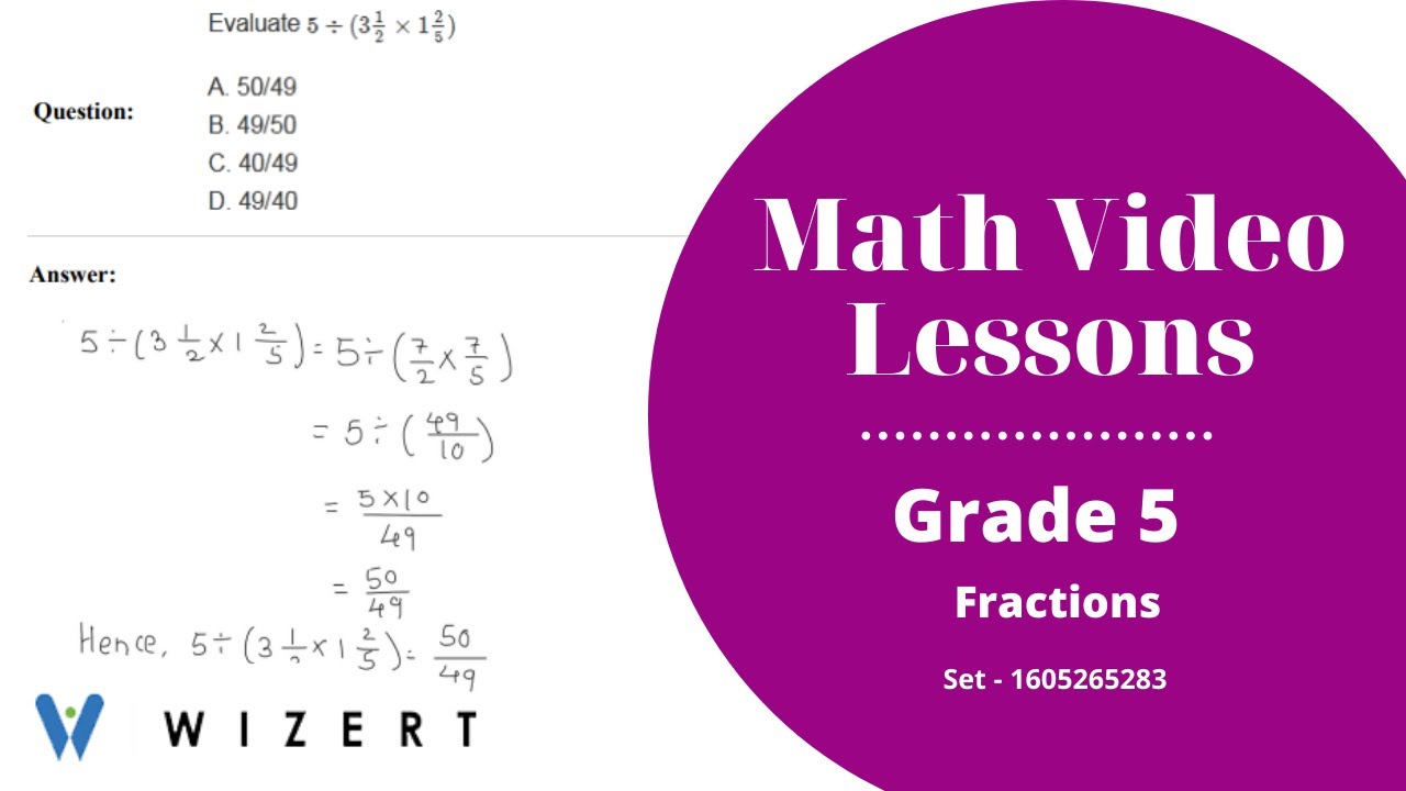 Grade 5 Math Tests - Maths Fractions worksheets for Grade 5 - Set 1605265283