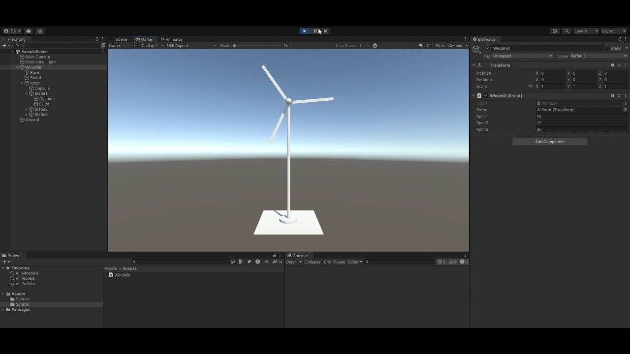 Windmill - Creating a Complex Object Using Unity Primitives