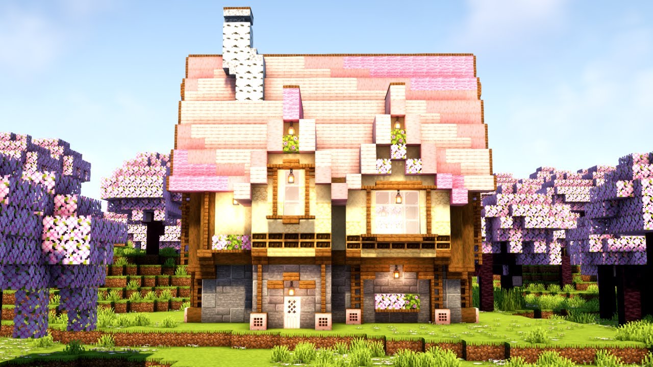 Minecraft House Tutorial | Cherry Blossom Survival House | How to Build ...