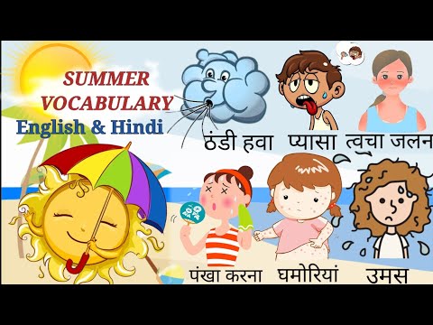 Summer Vocabulary in English and Hindi With Pictures | Summer Related Word Meaning/Summer Vocabulary